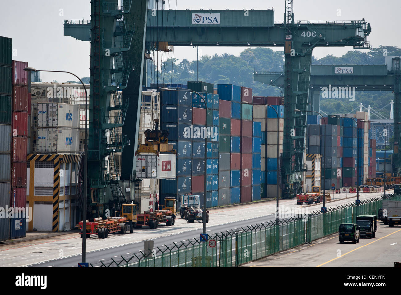 Shipping containers are seen stacked at the Port of Singapore Stock ...
