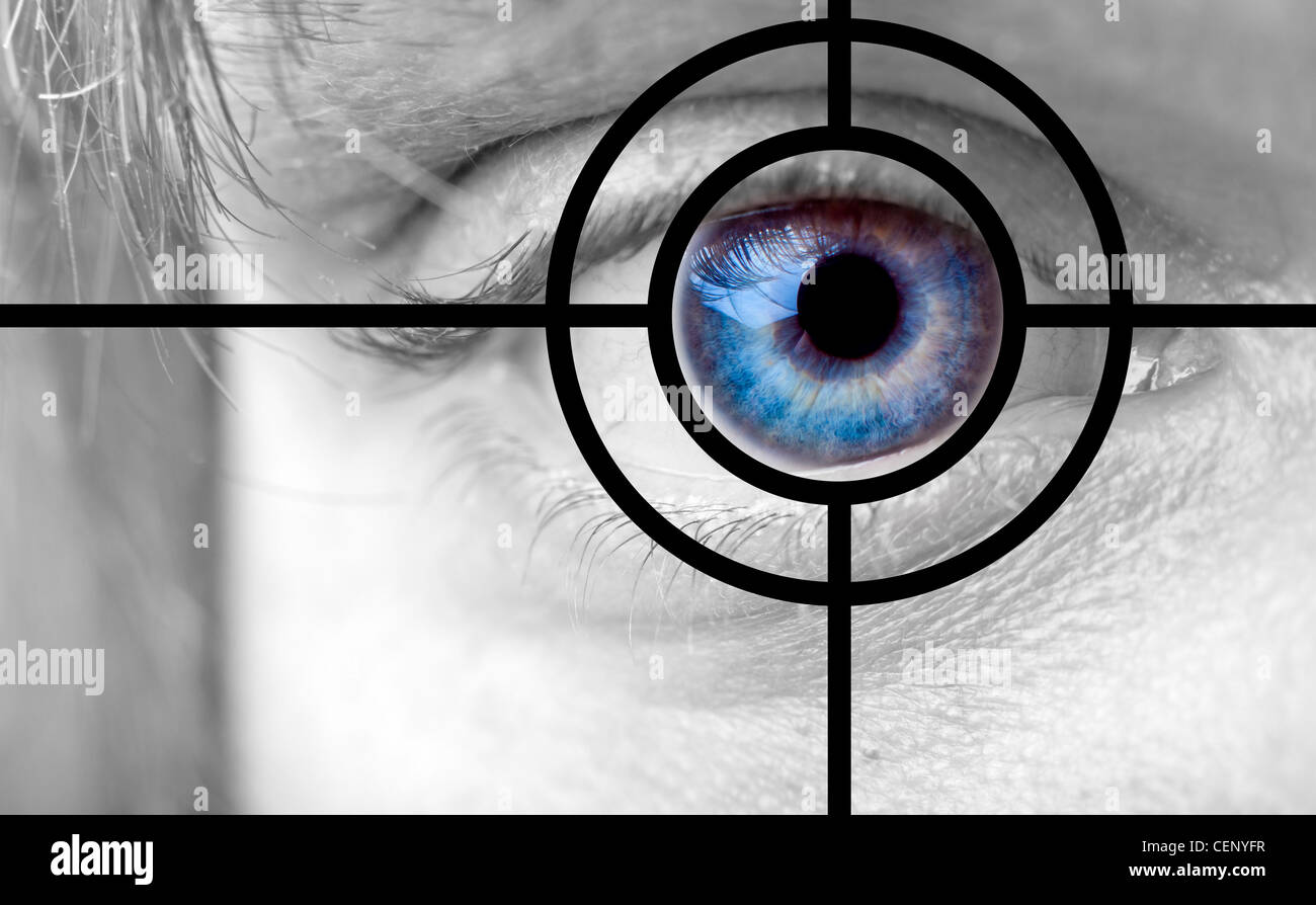 Mans blue eye and target close up Stock Photo - Alamy
