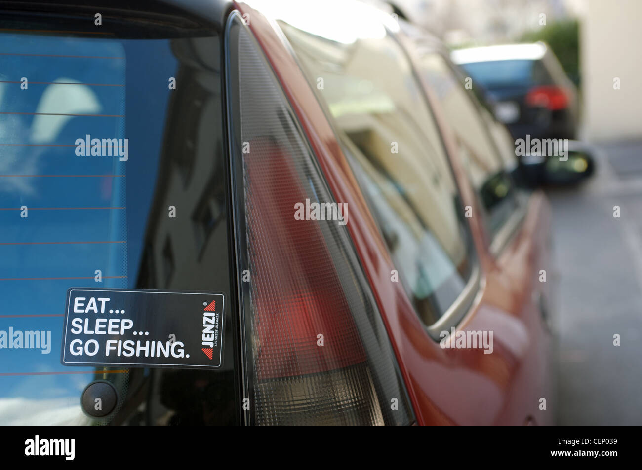 Eat Sleep go fishing car sticker Stock Photo - Alamy