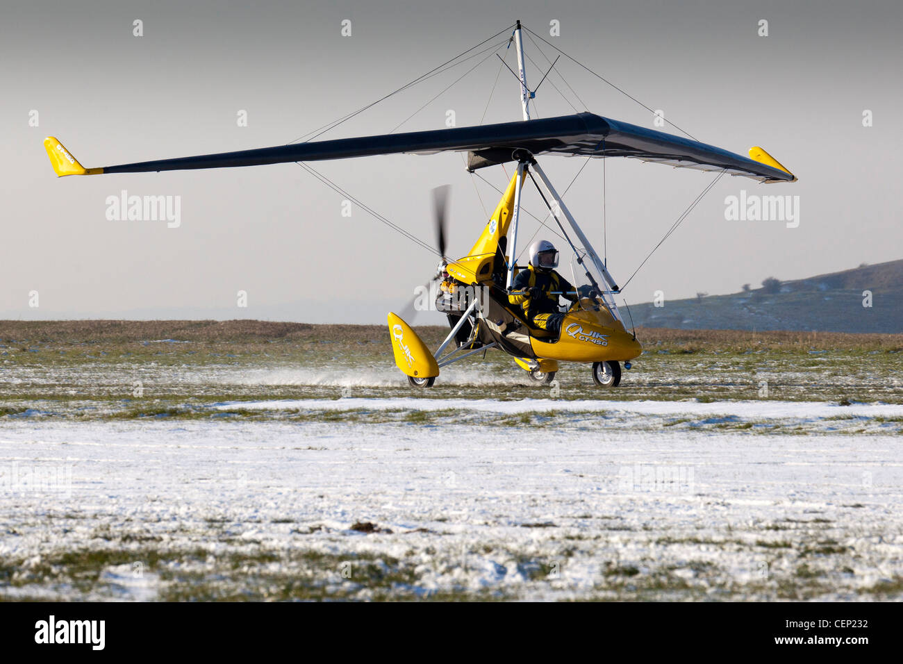 A microlight aircraft at Compton Abbas airfield in Dorset in England in ...