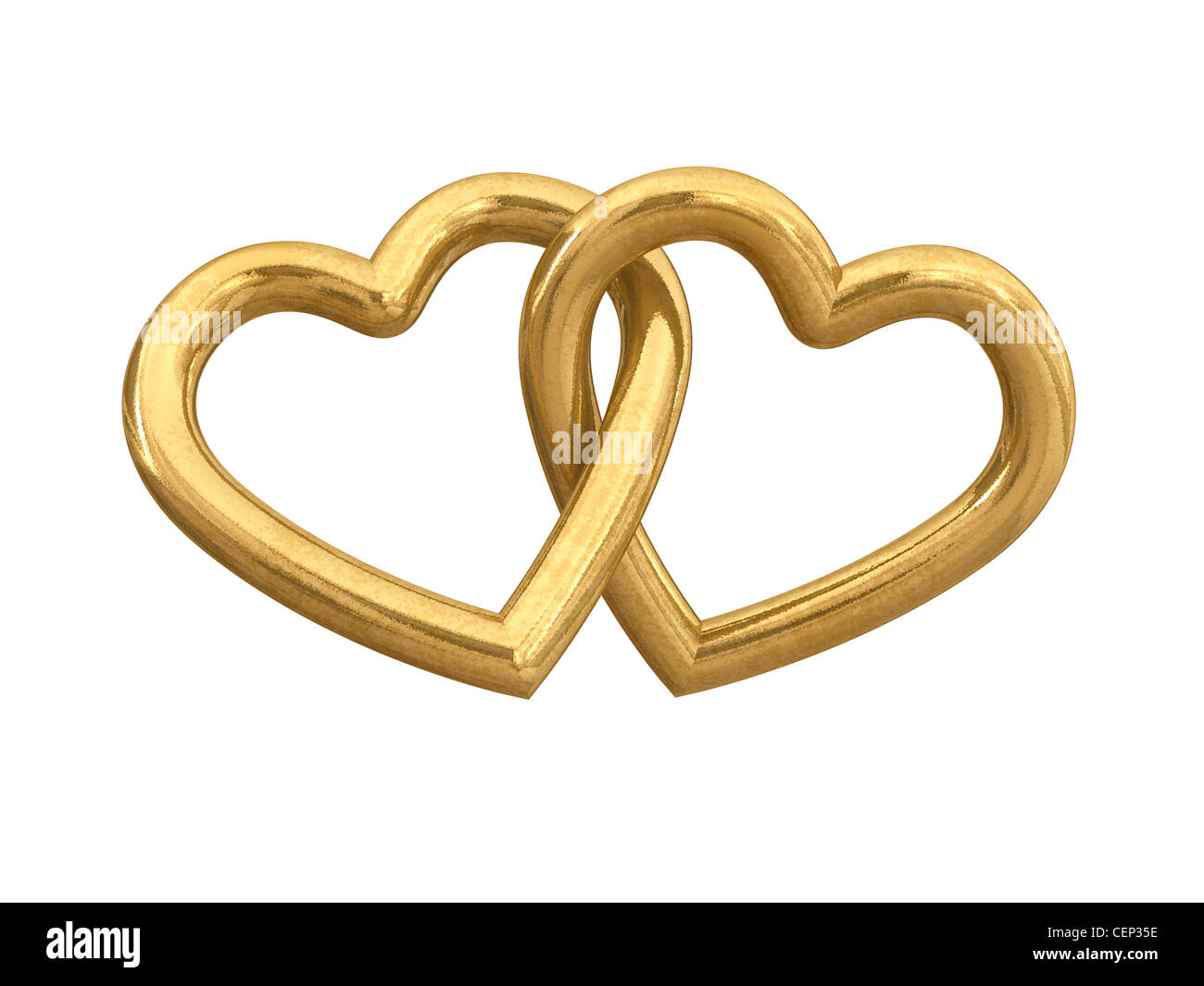 Couple of intersecting golden hearts , isolated on white Stock Photo ...