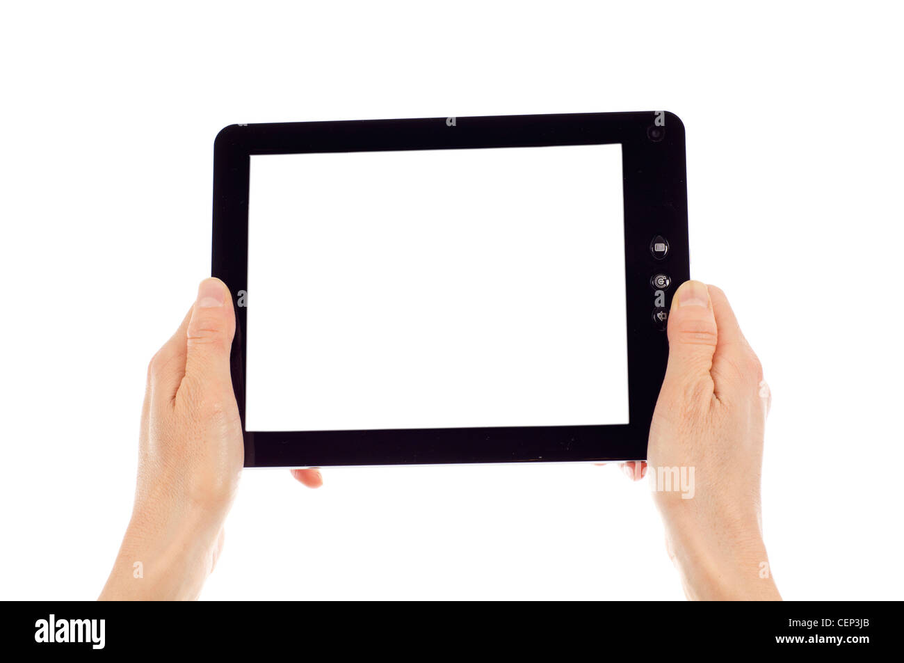 Hands holding digital tablet isolated over white background Stock Photo ...