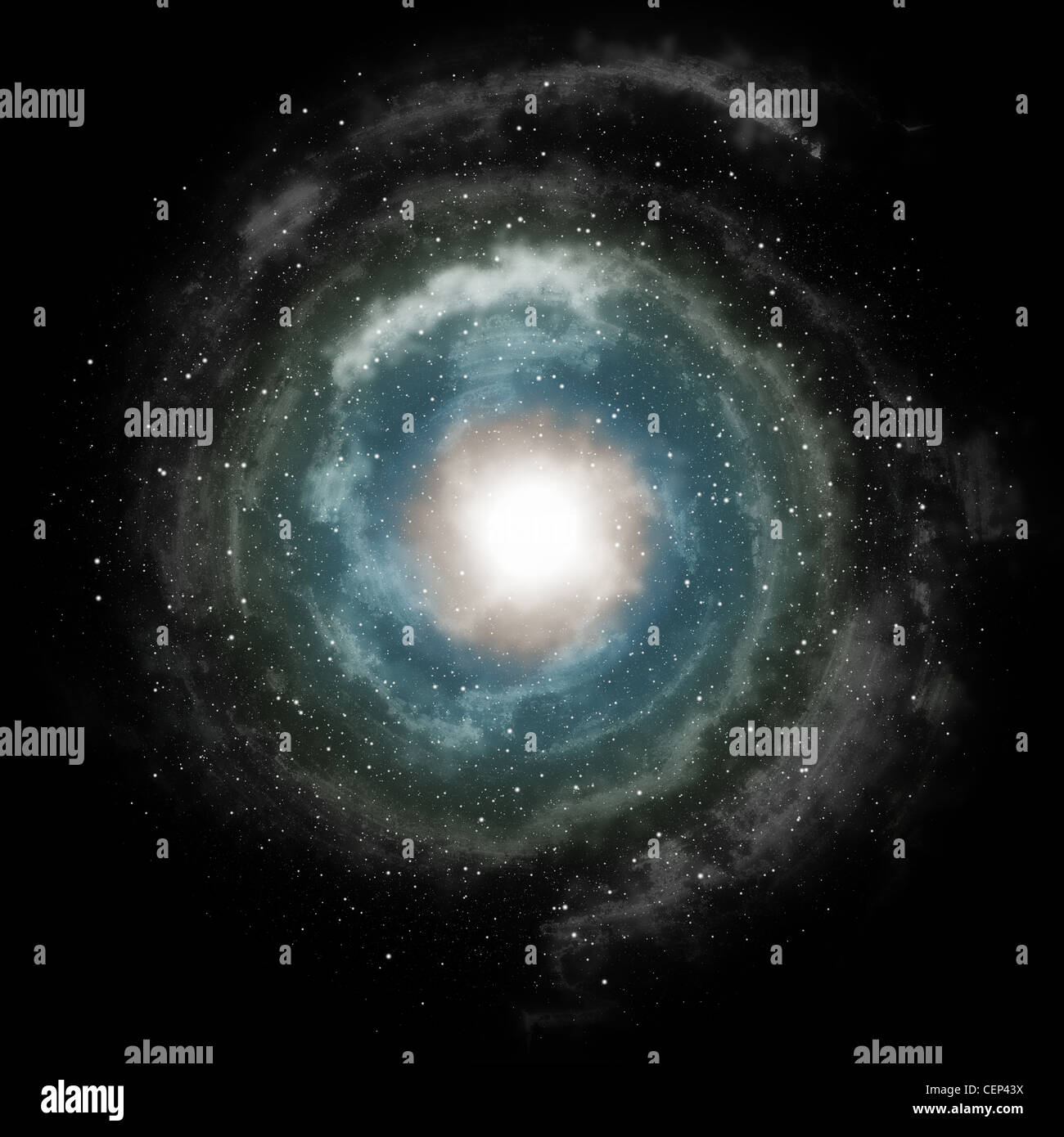 Blue spiral galaxy against black space and stars in deep outer space ...