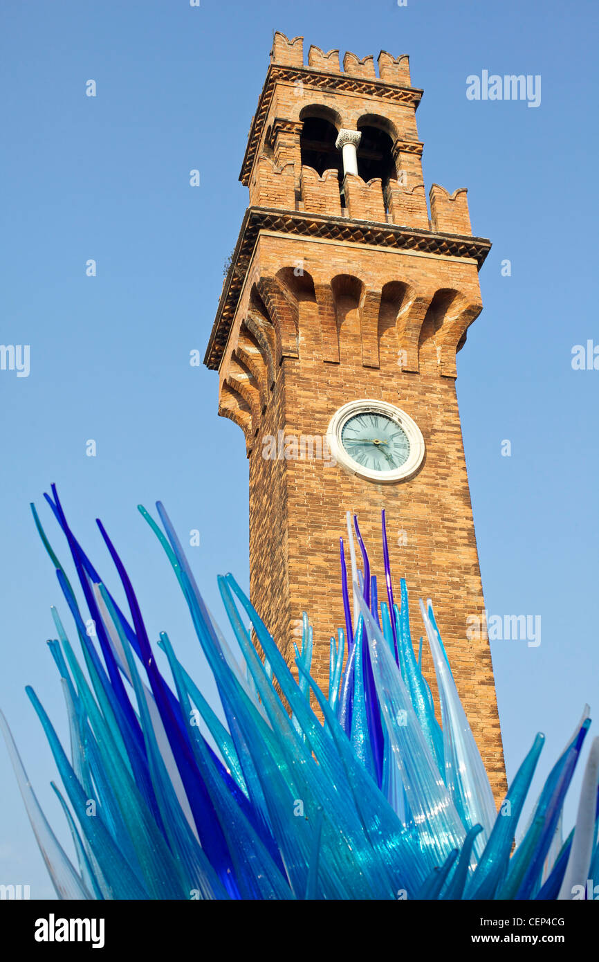 Clock tower at Murano in the Venetian Lagoon in Northern Italy in the ...