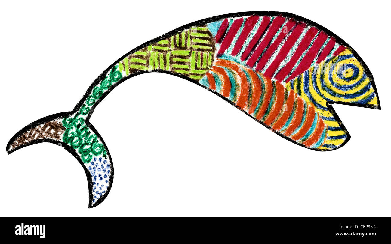 Profile view of a calico style fish made with crayon Stock Photo - Alamy