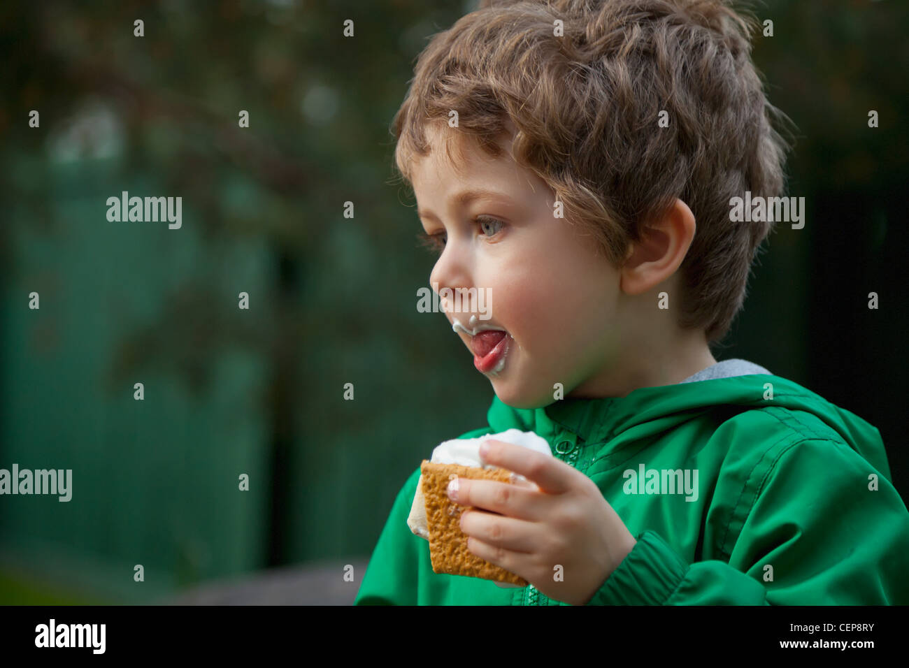 Boy Eating Smore Outdoors High Resolution Stock Photography and Images ...