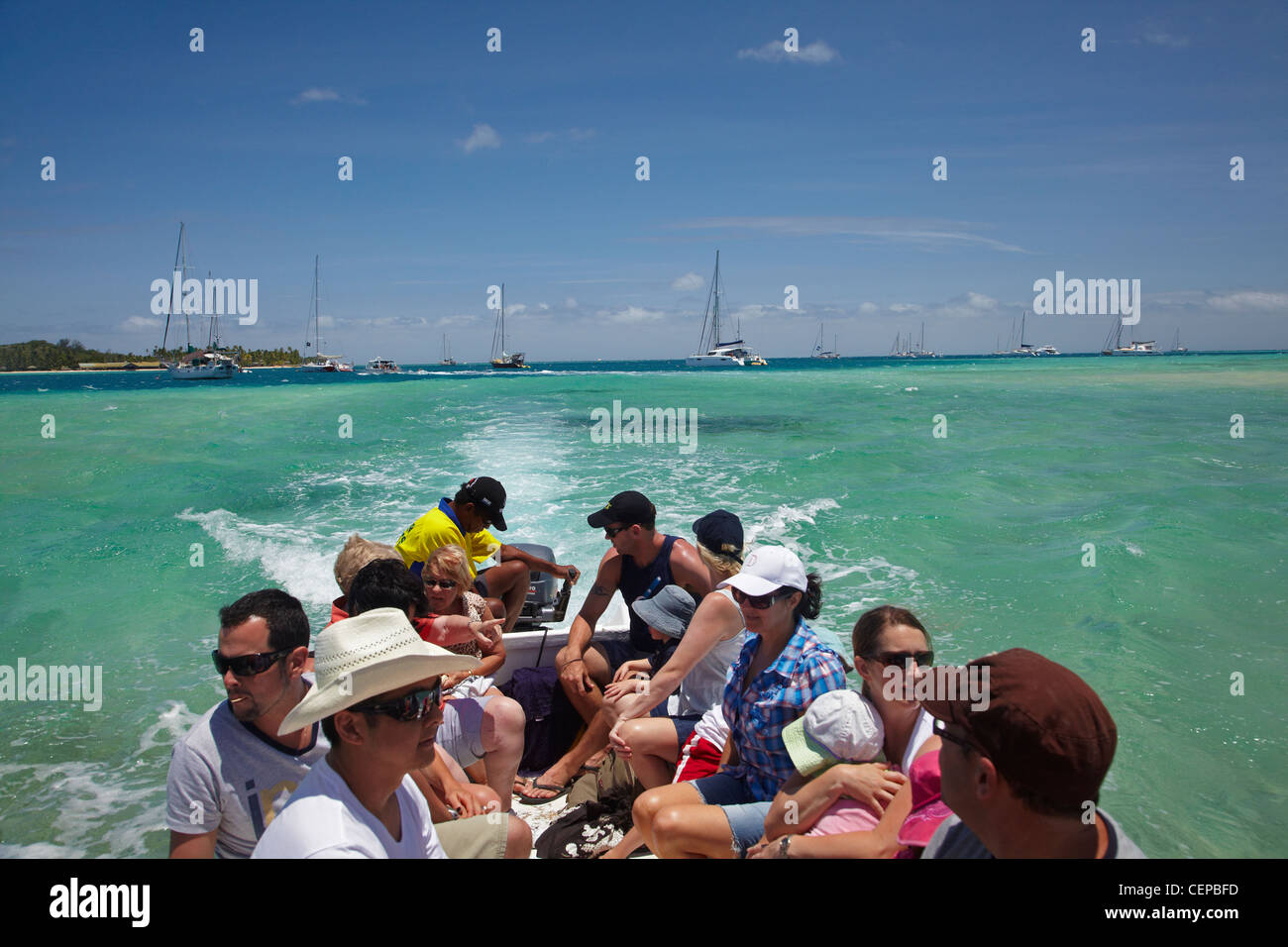 Tourists on Shell Village Tour, Malolo Island, Mamanuca Islands, Fiji ...