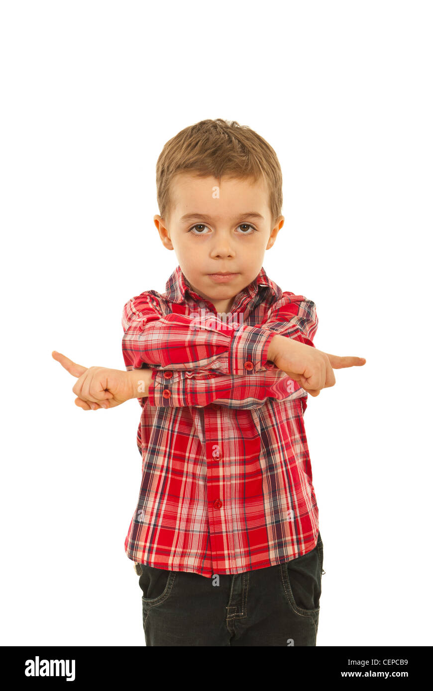 Confused boy pointing in both ways and asking for which direction ...