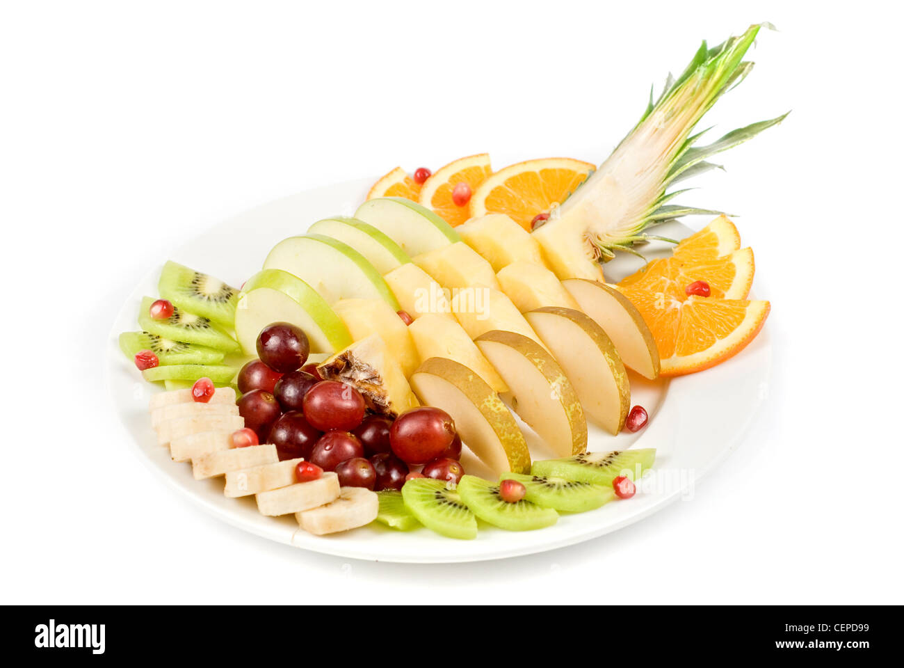Fruit assortment at plate on a white background Stock Photo - Alamy