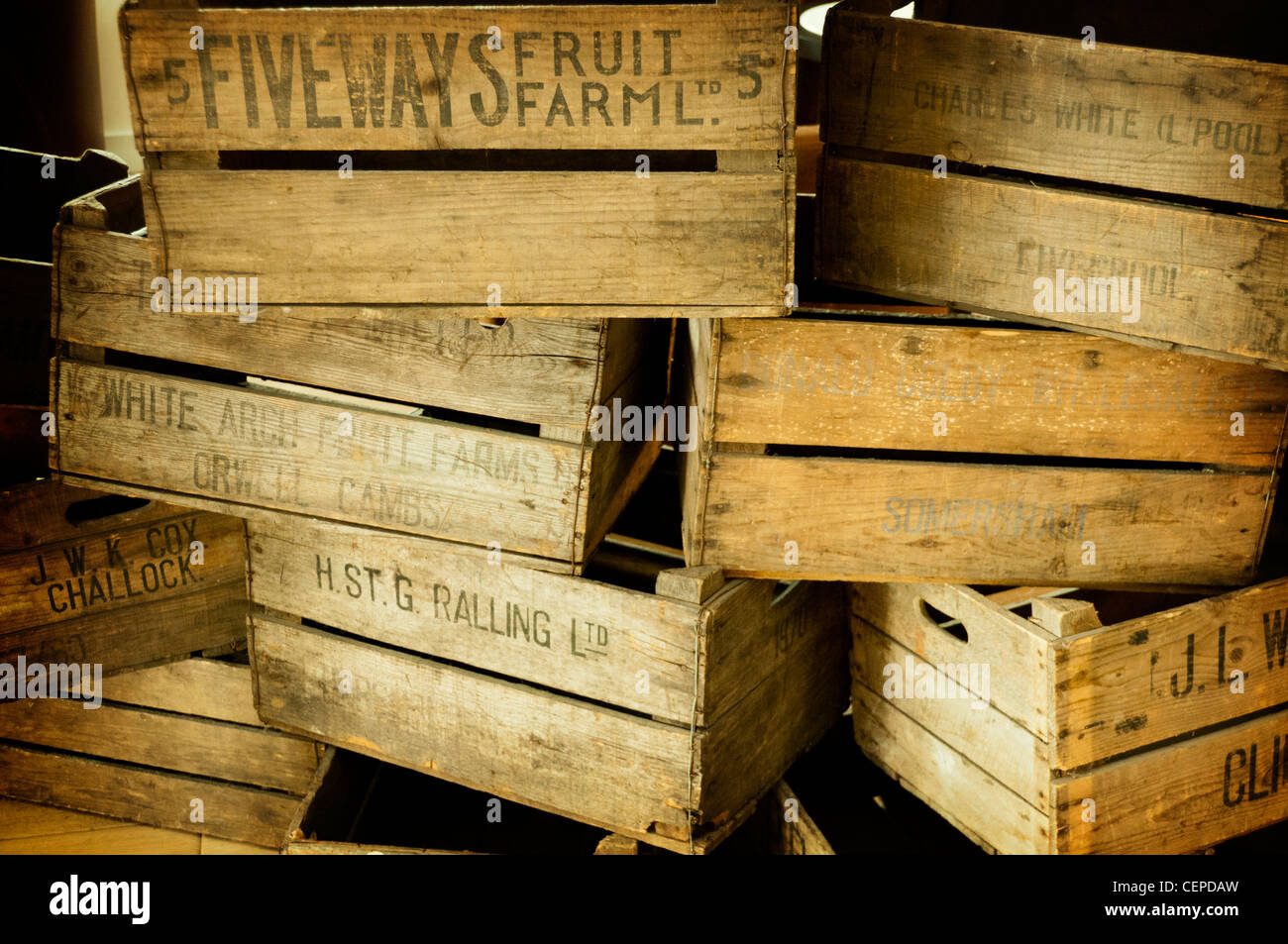 Fruit boxes from English Farms Stock Photo - Alamy