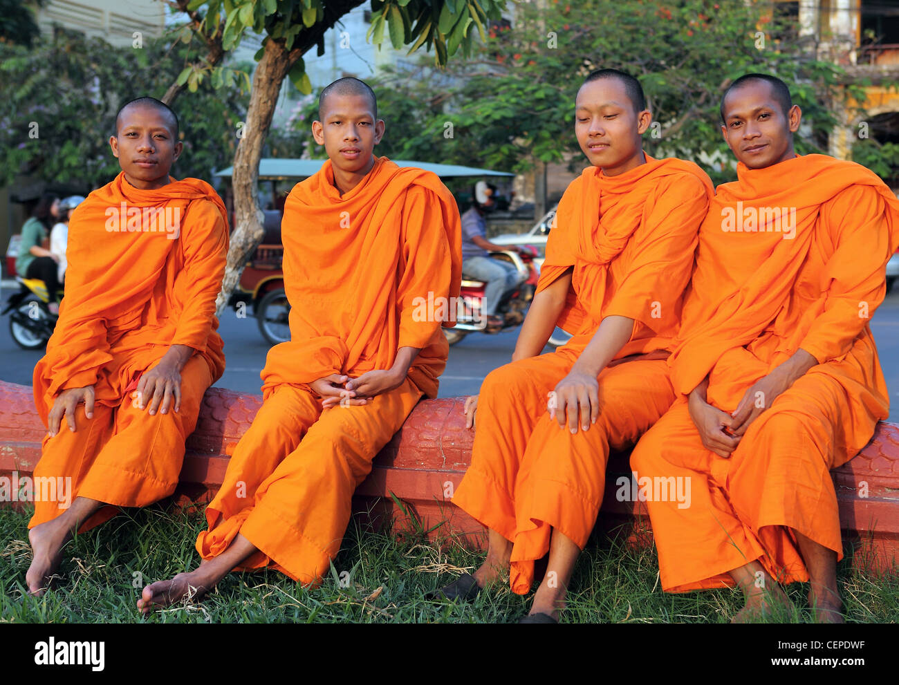 Group of young monks. Phnom Penh, Phnom Penh, Cambodia, South-East Asia ...