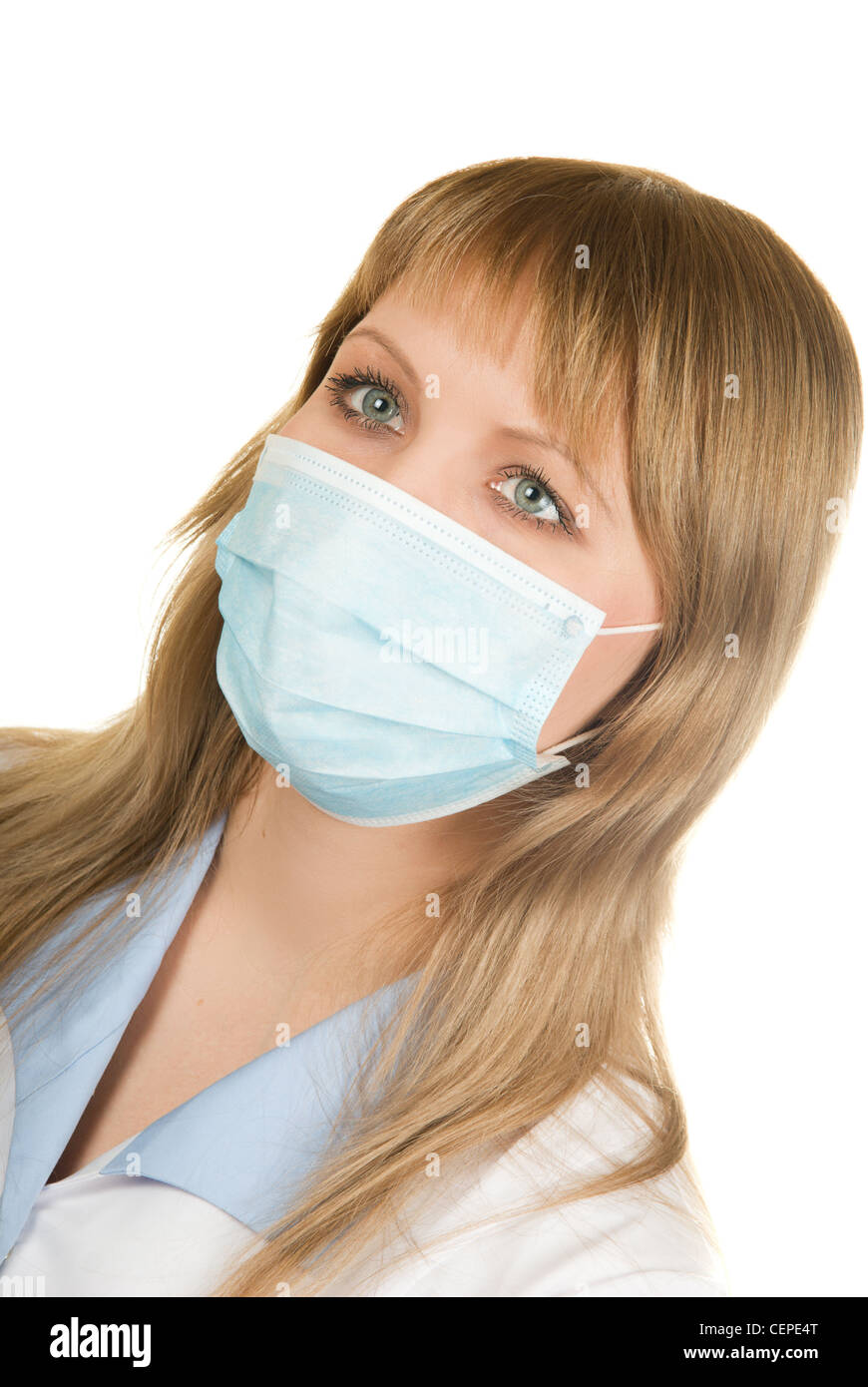 Closeup of a female healthcare professional nurse wearing a protection ...