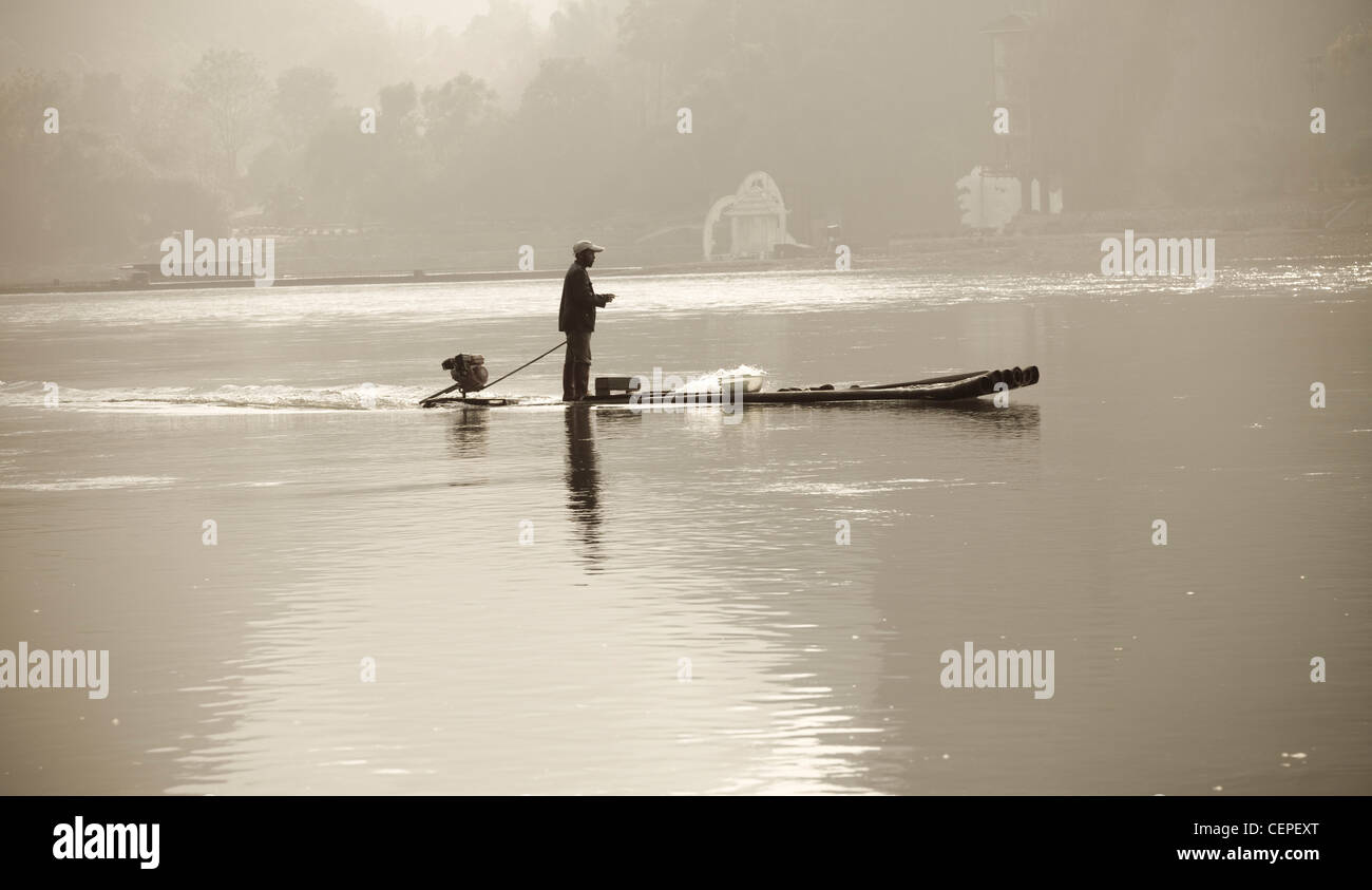Man On A Raft In A River Stock Photo - Alamy