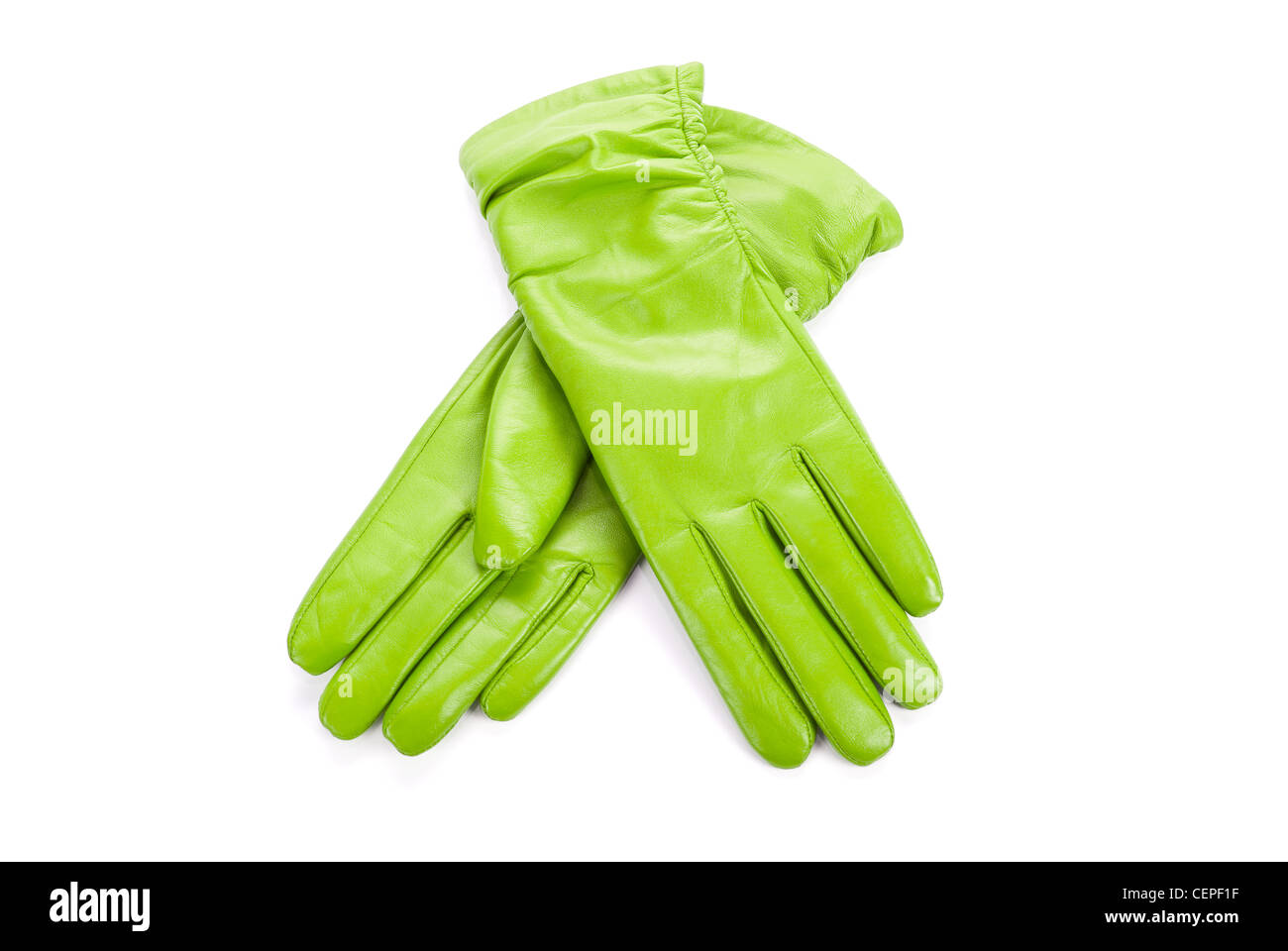 Green modern female leather gloves isolated on a white Stock Photo - Alamy