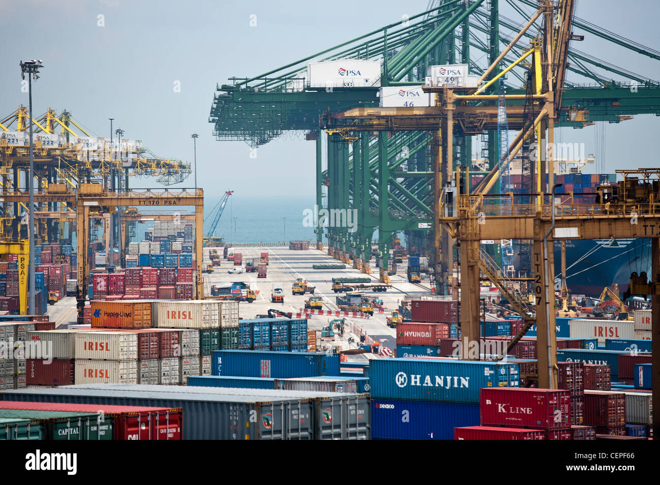 Shipping containers are stacked at the Port of Singapore Stock Photo ...