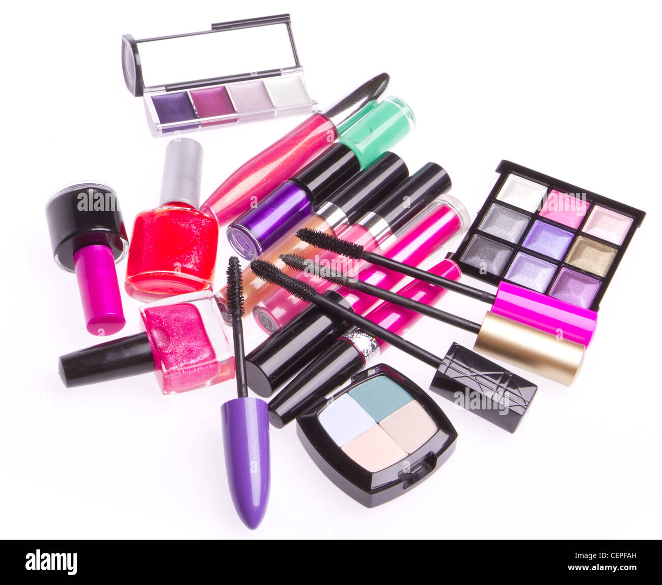 set of makeup products isolated on white background Stock Photo - Alamy
