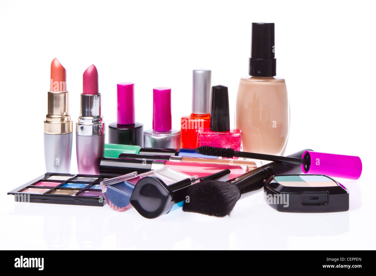 set of makeup products isolated on white background Stock Photo - Alamy