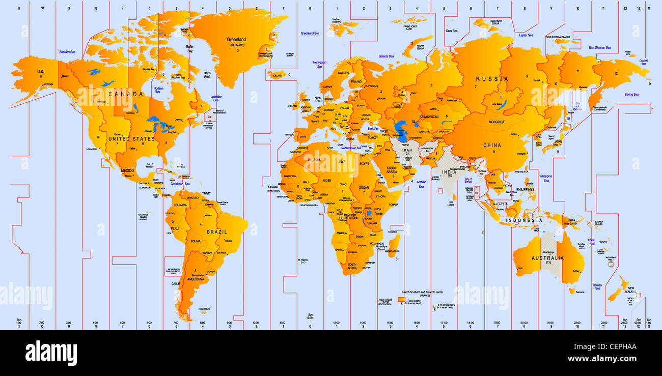 Timezone map - vector color illustration Stock Photo - Alamy