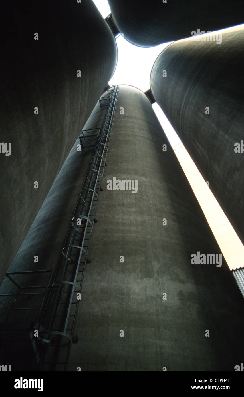 Iron safety ladder fixed on a silo storage in the harbour of Bremen ...
