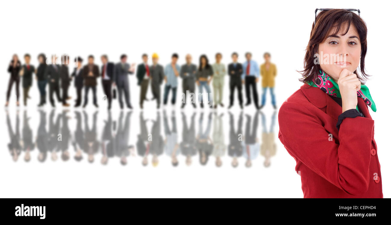 business woman in front of a group of people Stock Photo - Alamy