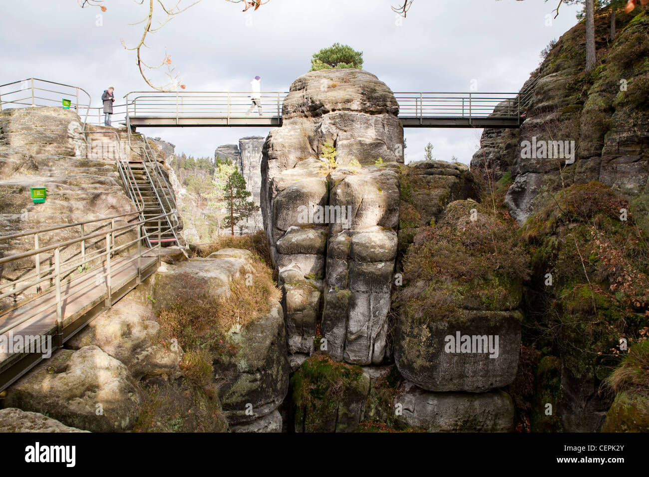 View of the Bastei, Bastei-brücke, rock formations in the Elbe ...