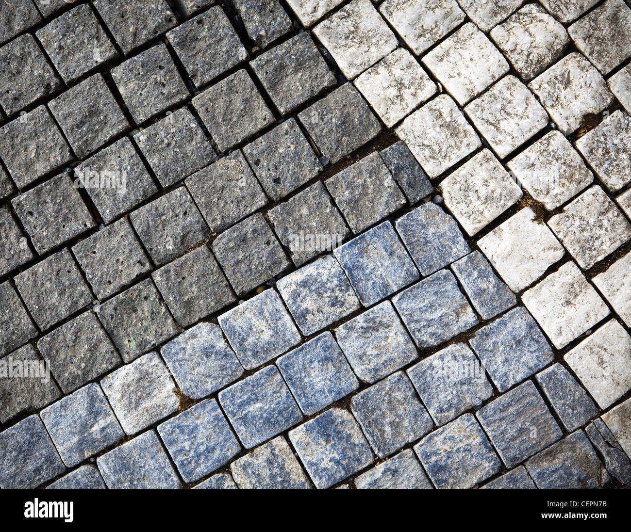 Abstract background of grungy old gray cobblestone or granite pavement ...