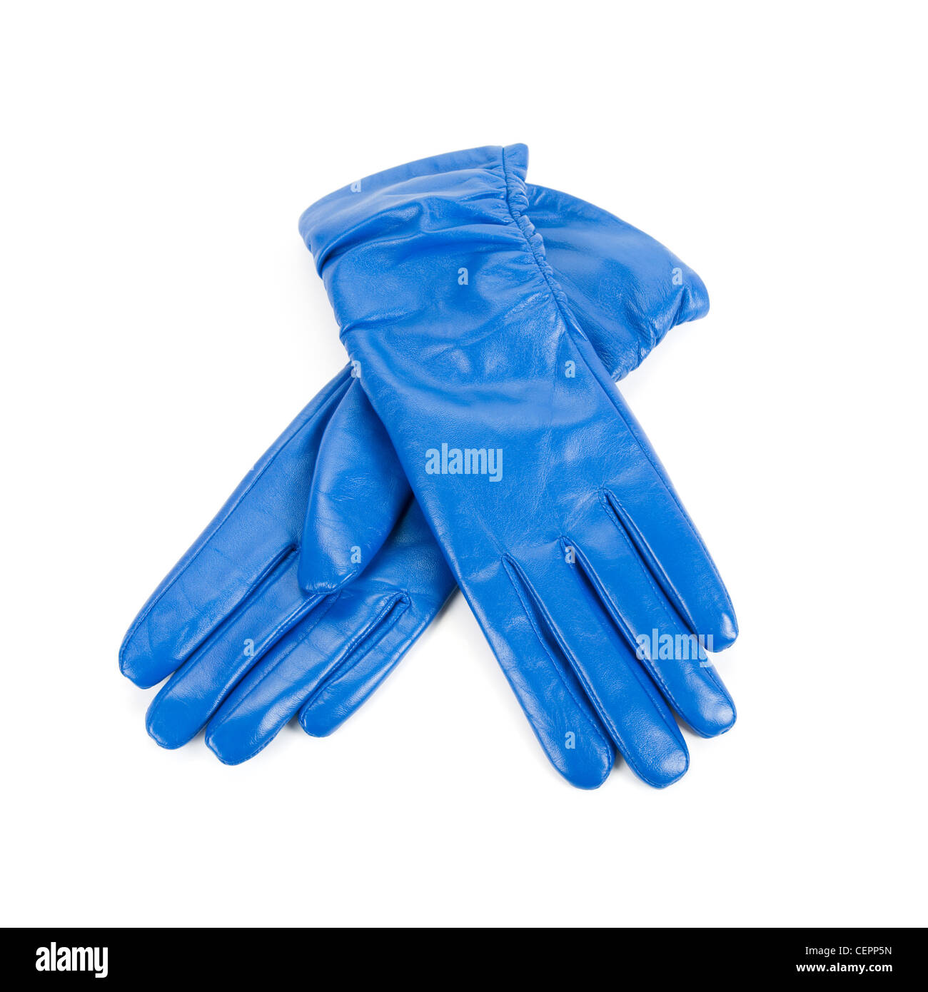 blue modern female leather gloves isolated on a white Stock Photo - Alamy