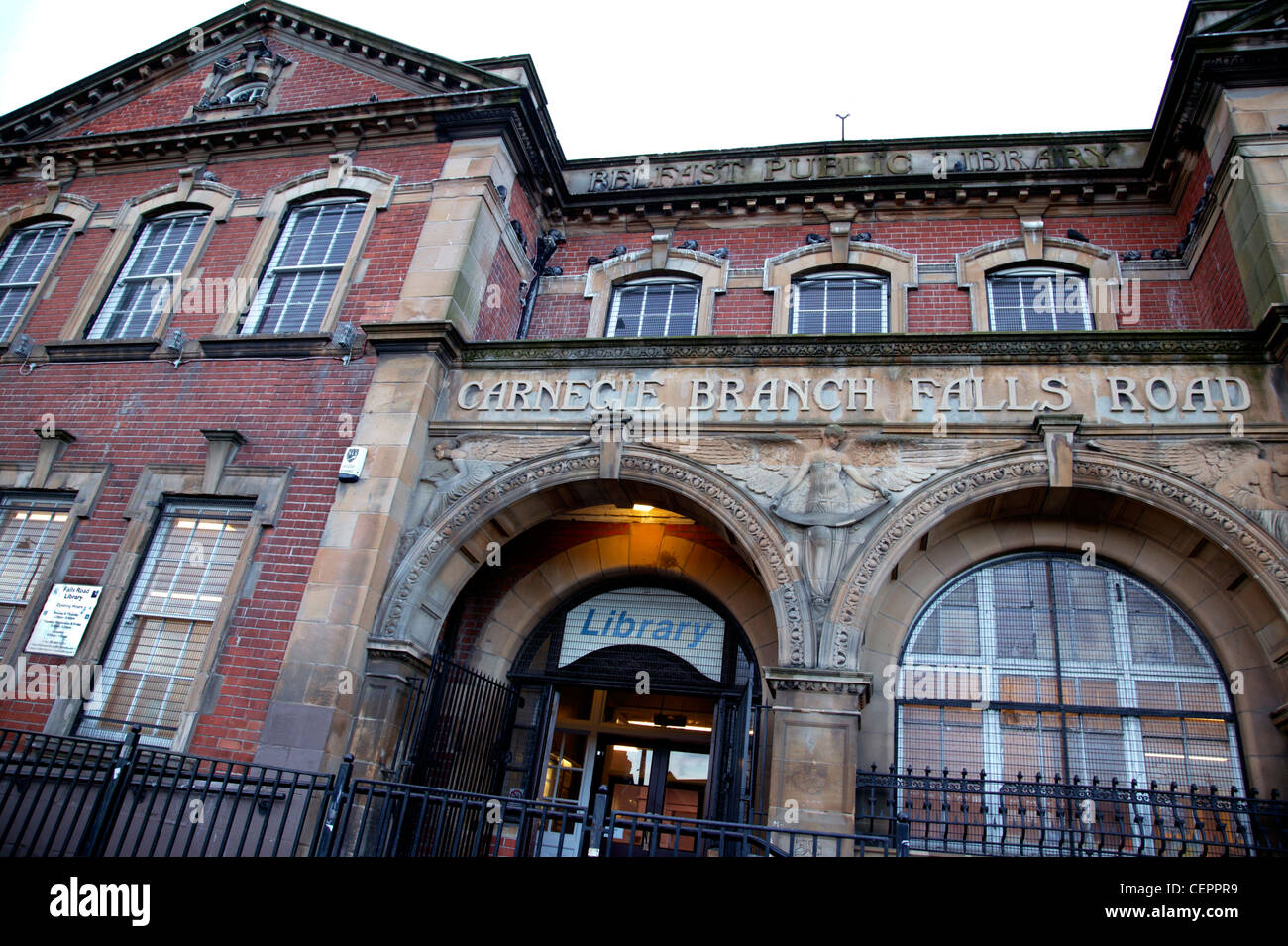 Exterior view of the entrance of Falls road Library in Belfast Stock ...