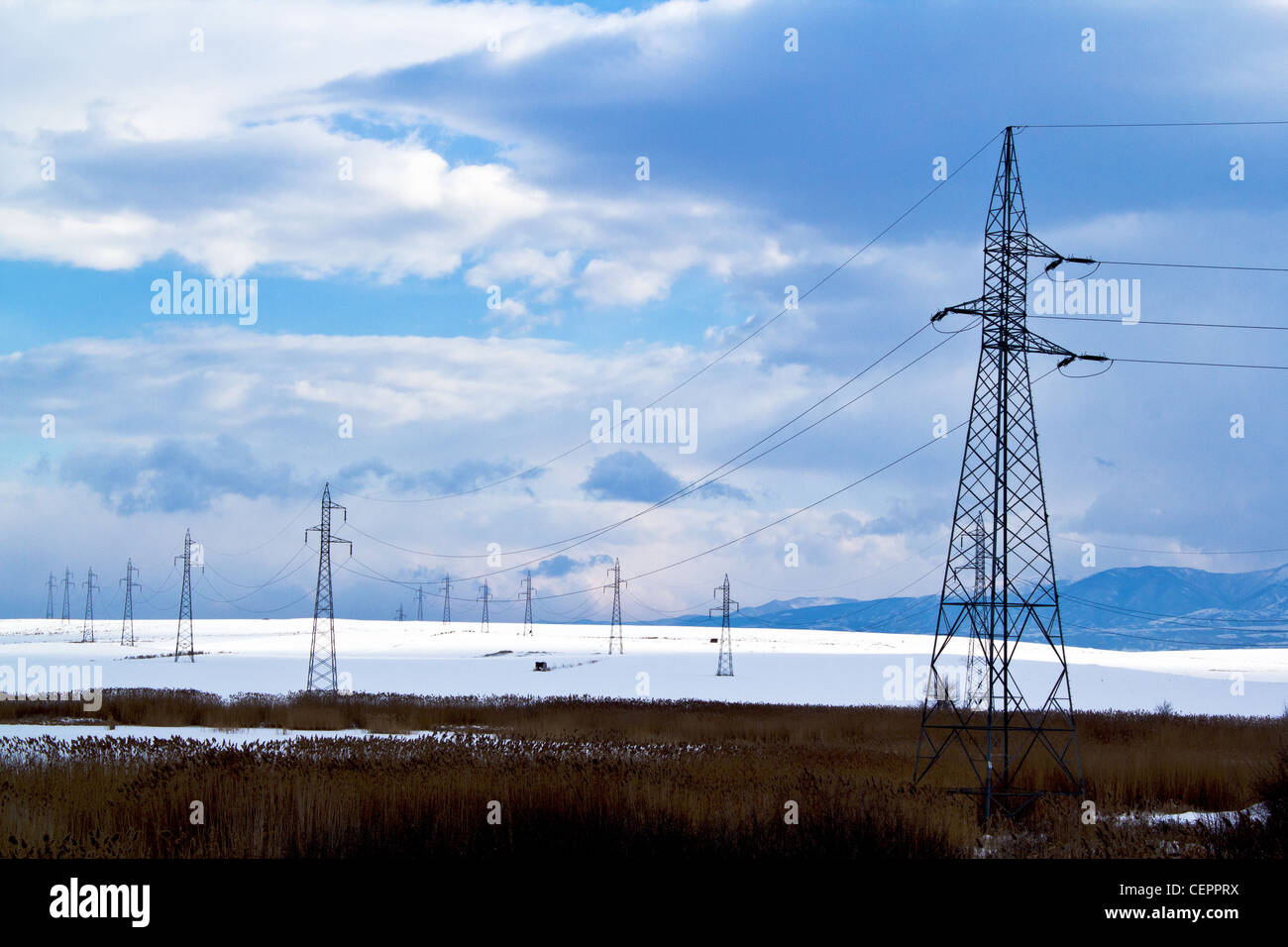 electric high voltage power post Stock Photo - Alamy