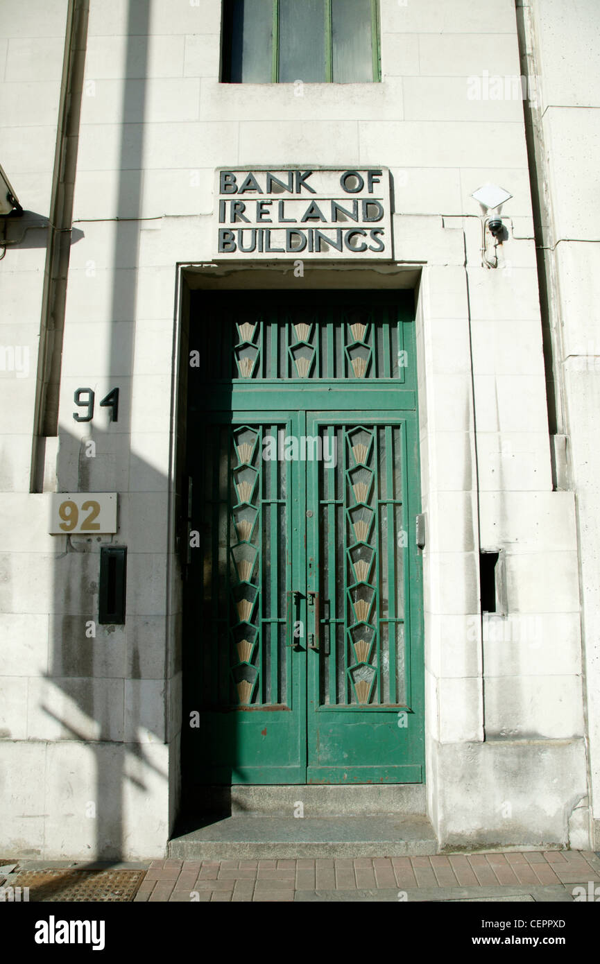 Exterior of the Bank Of Ireland buildings green doorway in Belfast ...