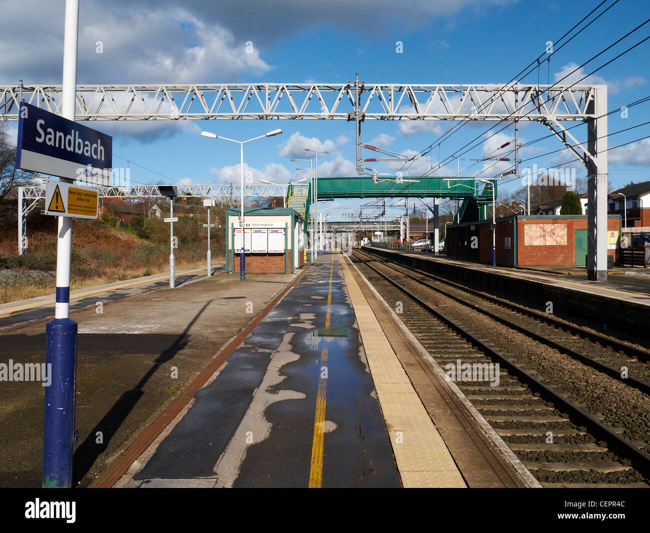 Railway station with replaced pedestrian bridge in Sandbach Cheshire UK ...
