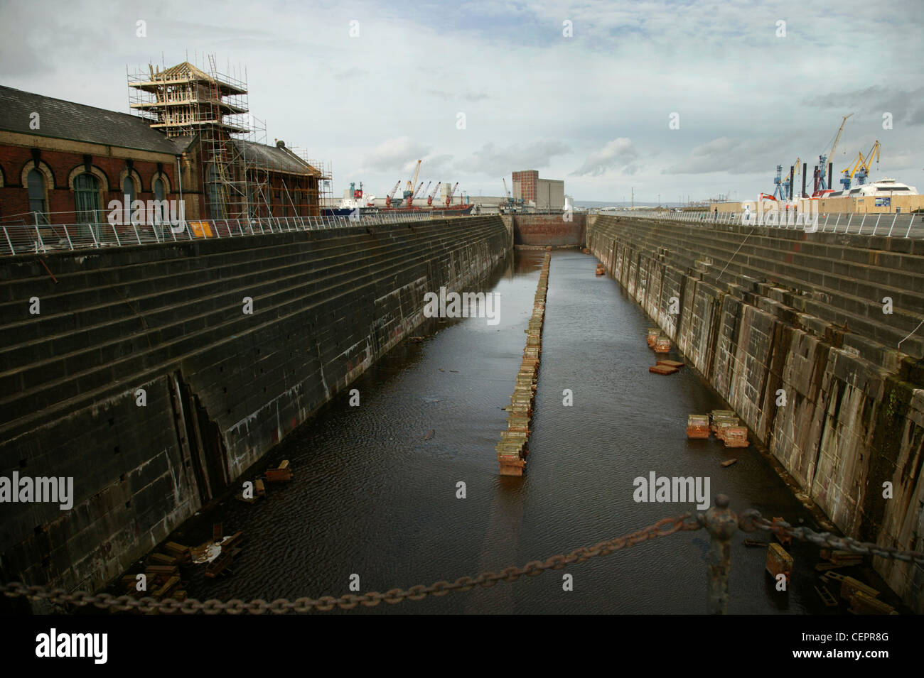 The Thompson Graving Dock in the Titanic quarter of Belfast Docks Stock ...