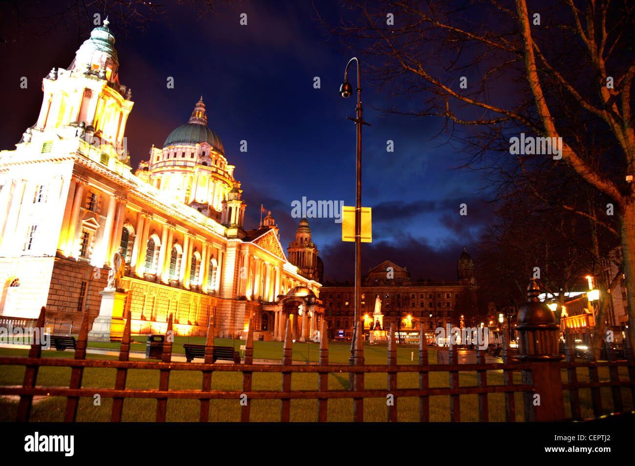 Exterior view of Belfast City Hall illuminated at night Stock Photo - Alamy