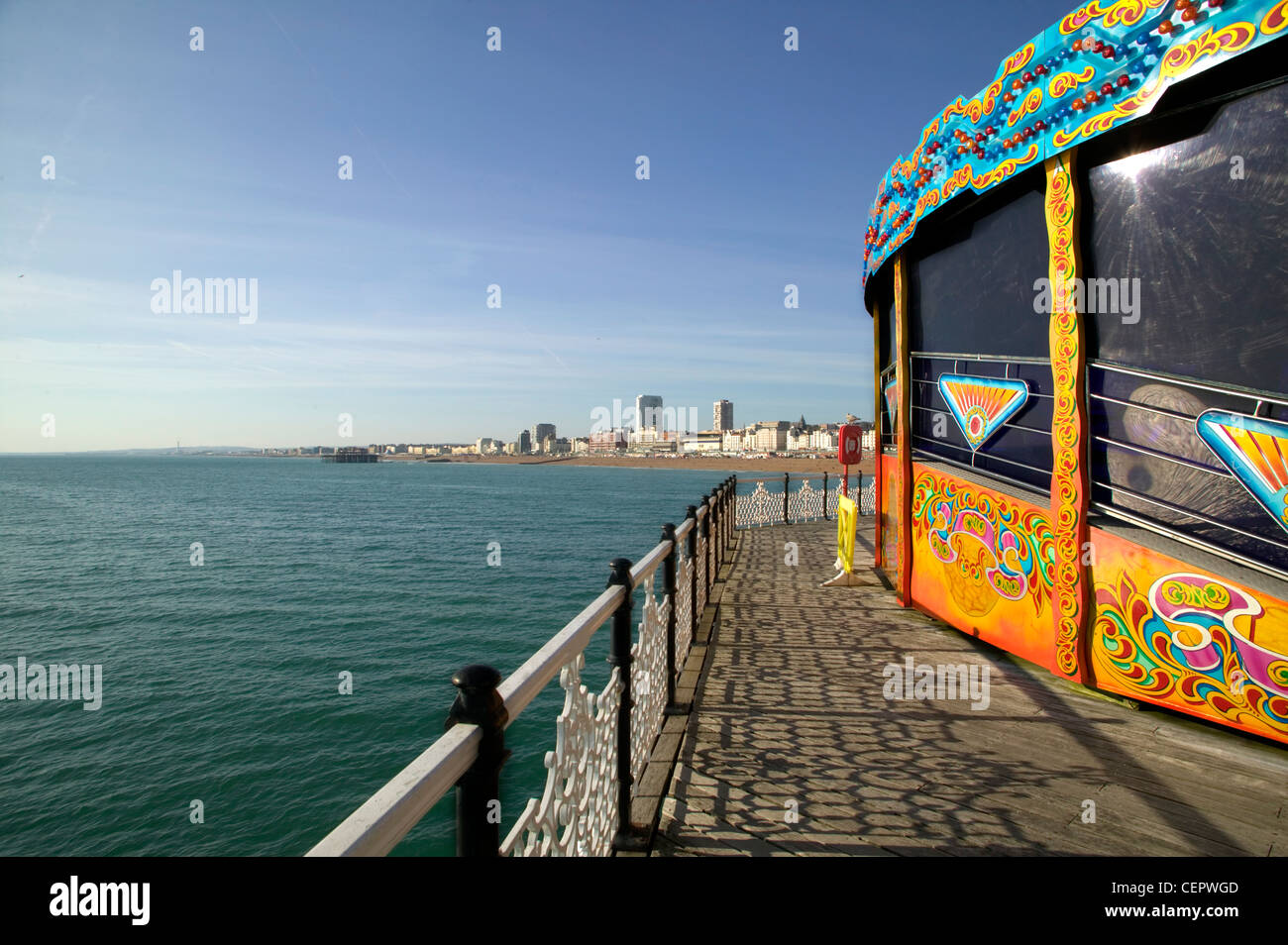 The Brighton seafront from the side of the funfair on Brighton Pier ...