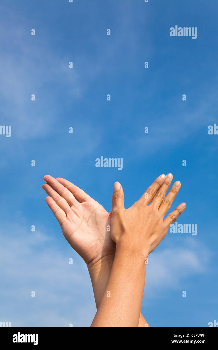 Hand fly bird sky cloud gesture hi-res stock photography and images - Alamy