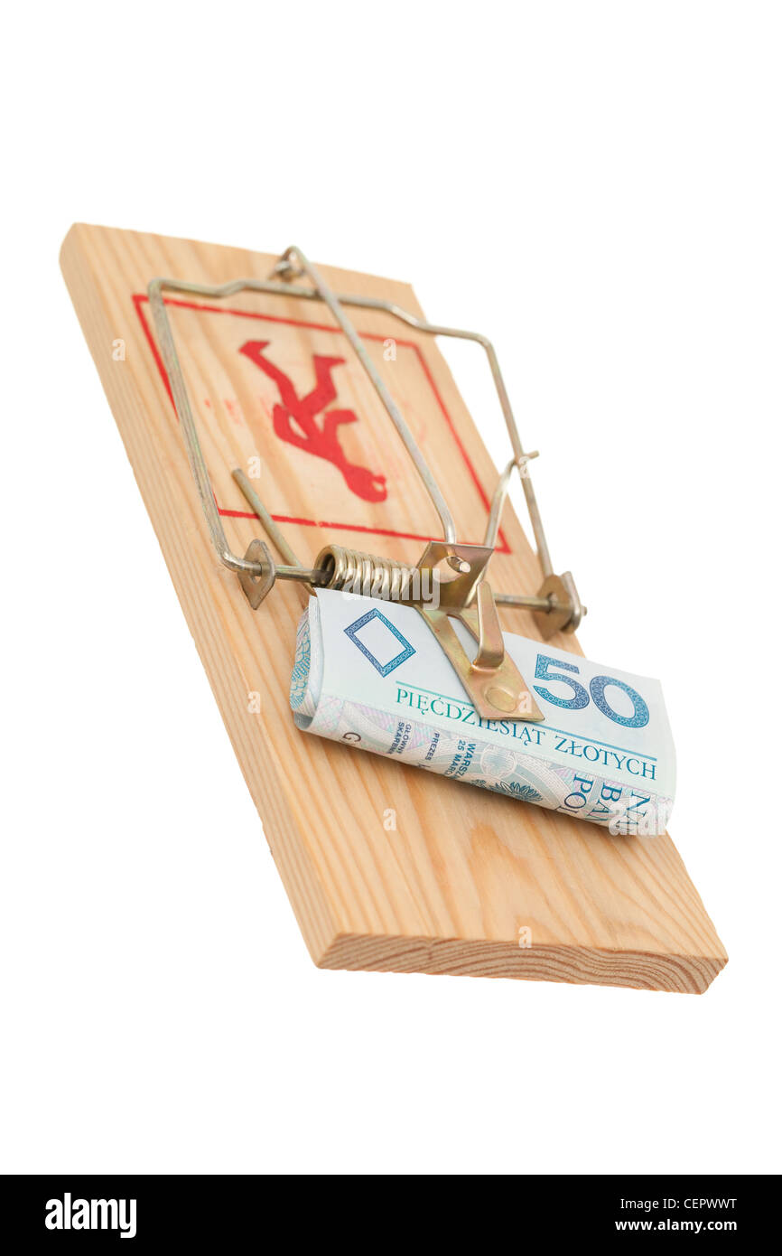 wooden financial trap on people on white background Stock Photo - Alamy