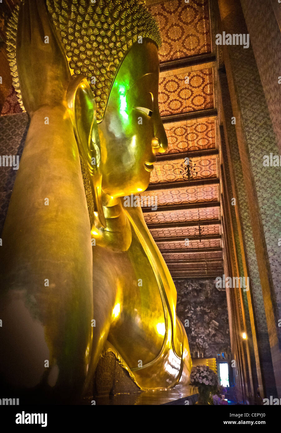 Buddha image in Thailand, Viharn of the Reclining Buddha, located on the site of Wat Pho in ...