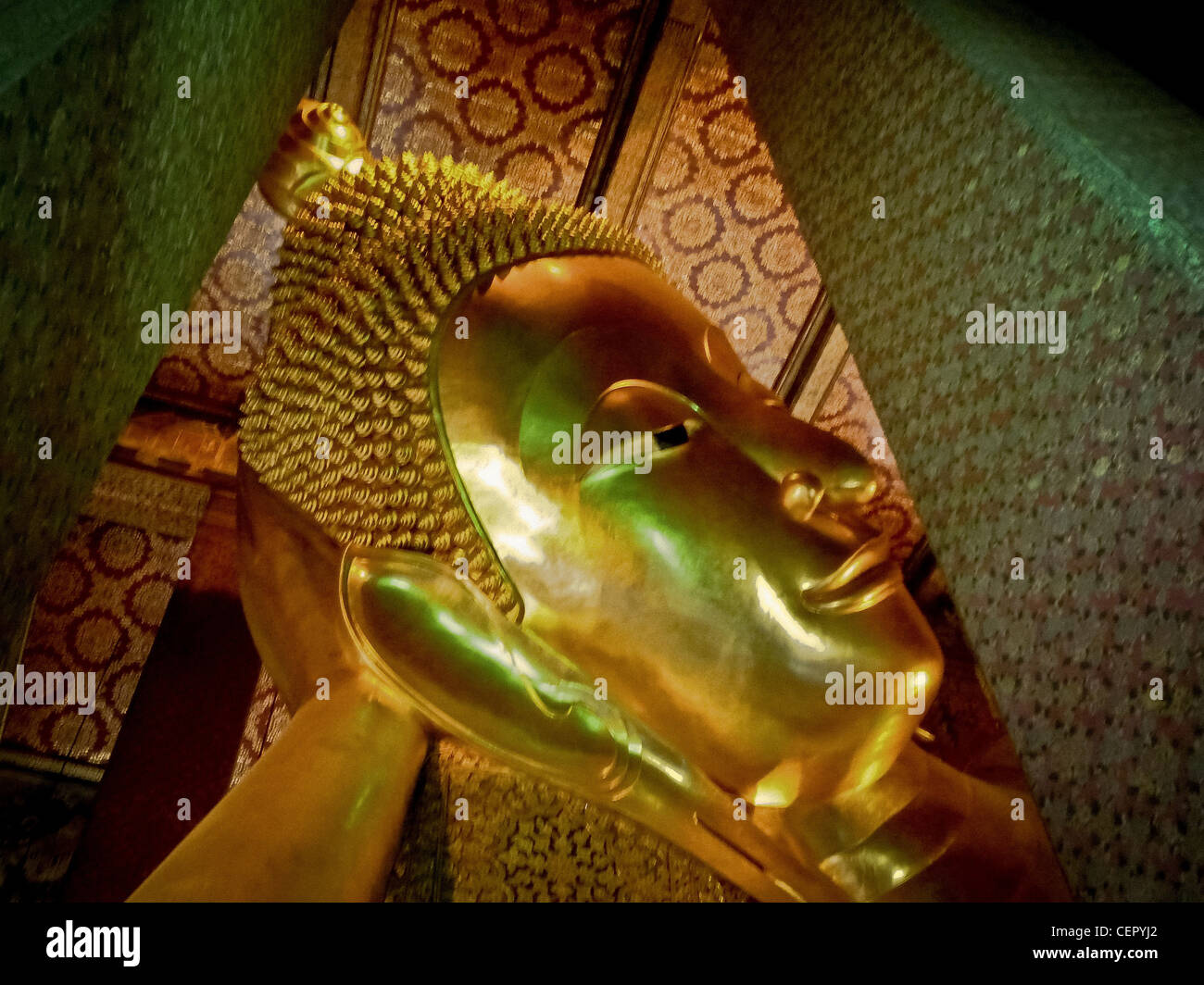Buddha image in Thailand, Viharn of the Reclining Buddha, located on the site of Wat Pho in ...