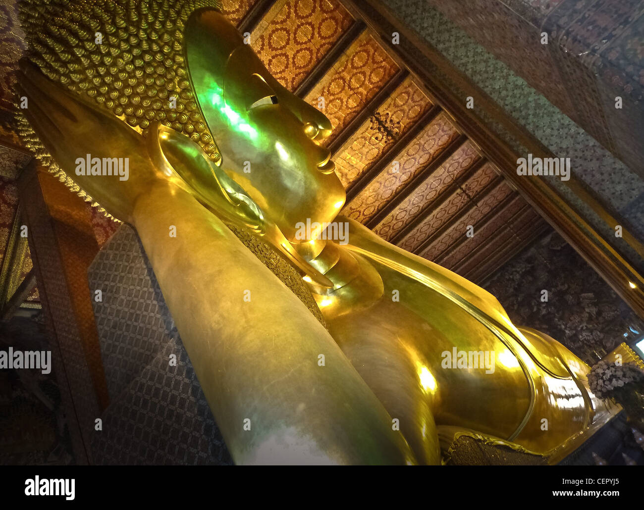 Buddha image in Thailand, Viharn of the Reclining Buddha, located on the site of Wat Pho in ...