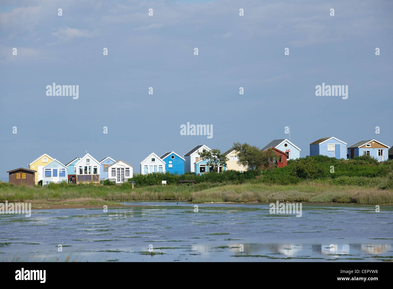 Beach huts on the seafront at Mudeford, two miles from Christchurch ...