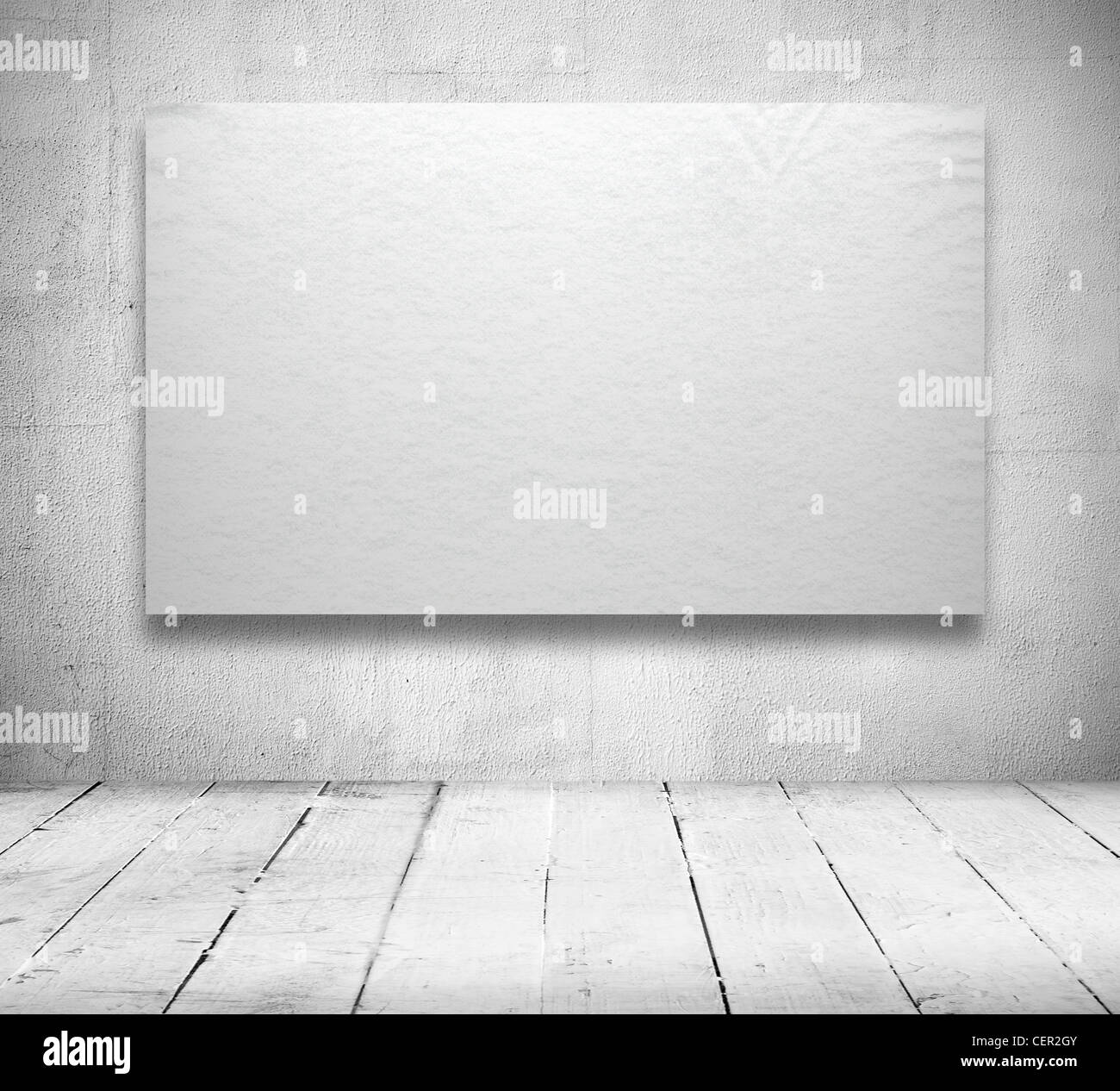 Gallery Interior with empty banners in a old white room Stock Photo - Alamy