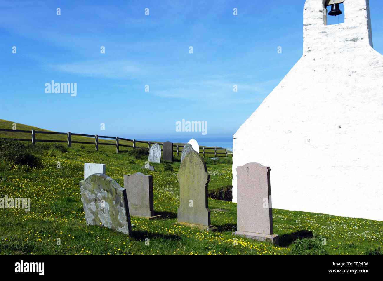 Mwnt Church and headstones Stock Photo - Alamy
