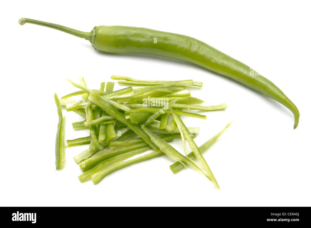Fresh green chili close up on white background Stock Photo - Alamy