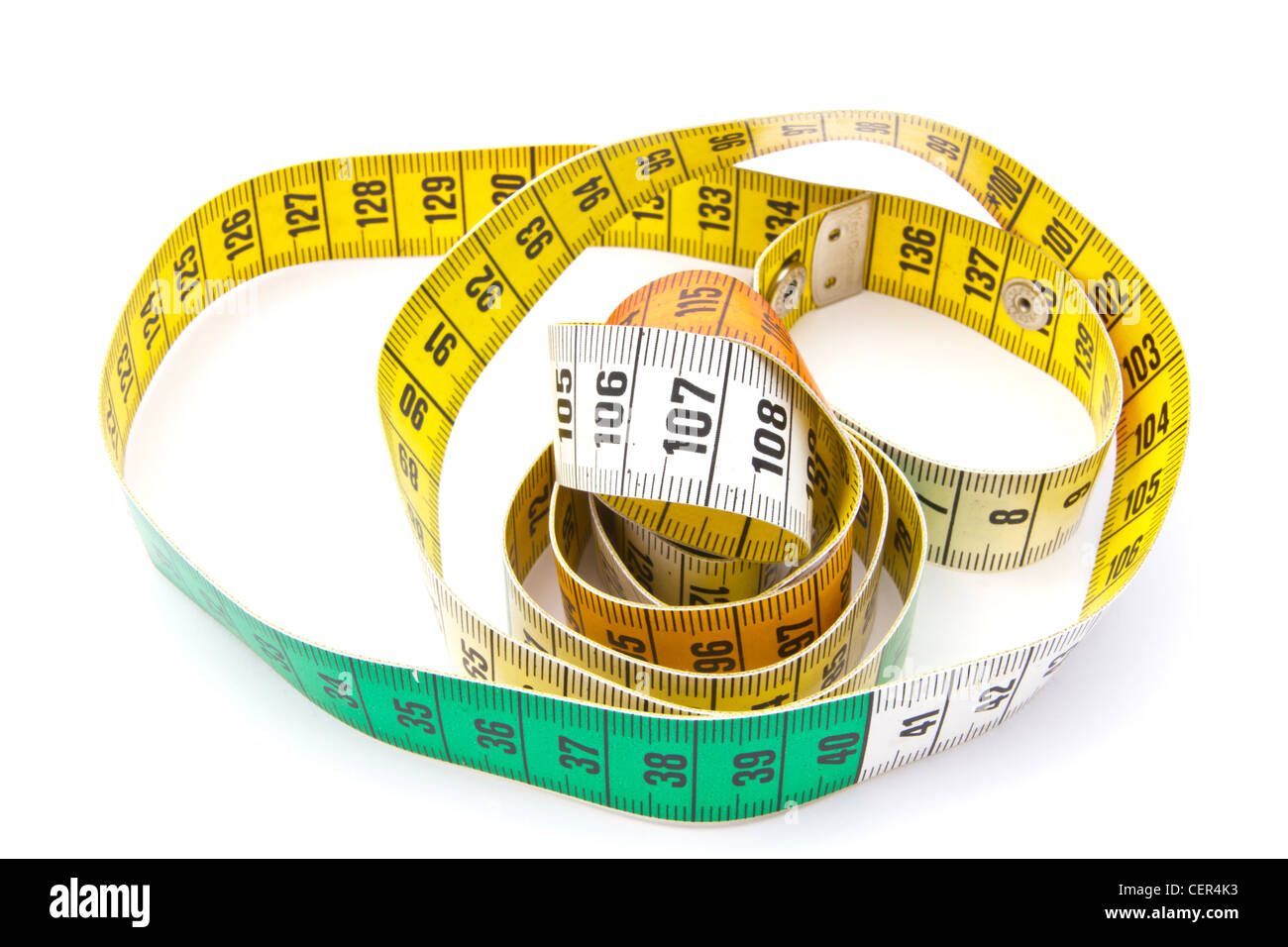 Tape measure closeup on white background Stock Photo - Alamy