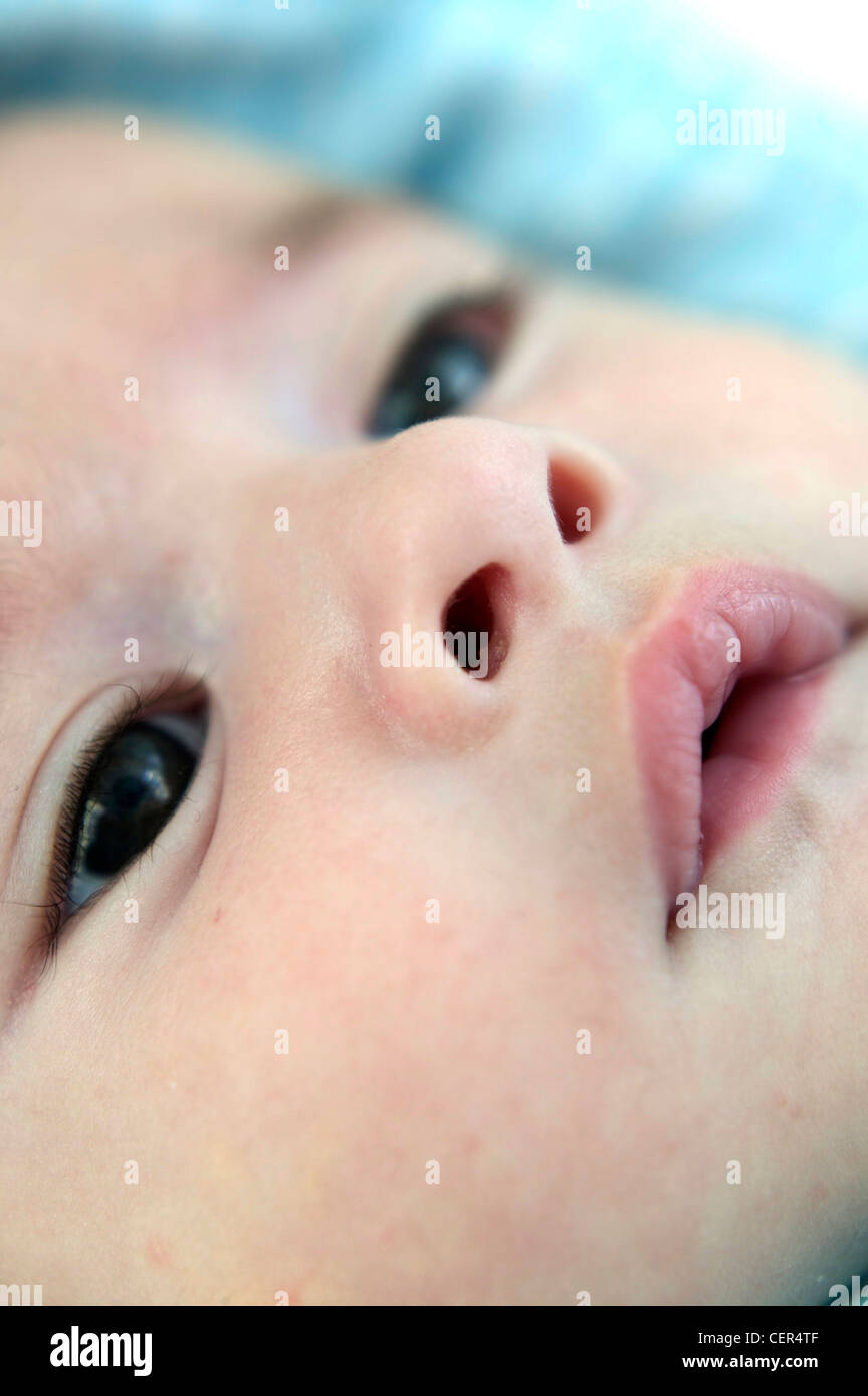 Close up of male child lying on back looking up Stock Photo - Alamy