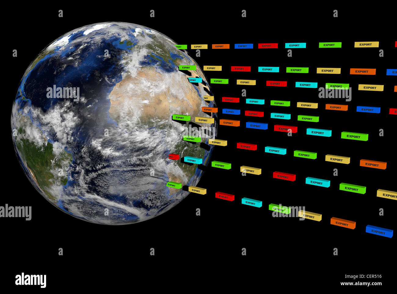 Export containers outwards from Earth globe illustration Stock Photo ...