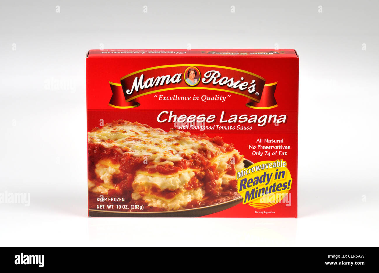 Package of Mama Rosie's frozen cheese lasagna ready meal on white ...