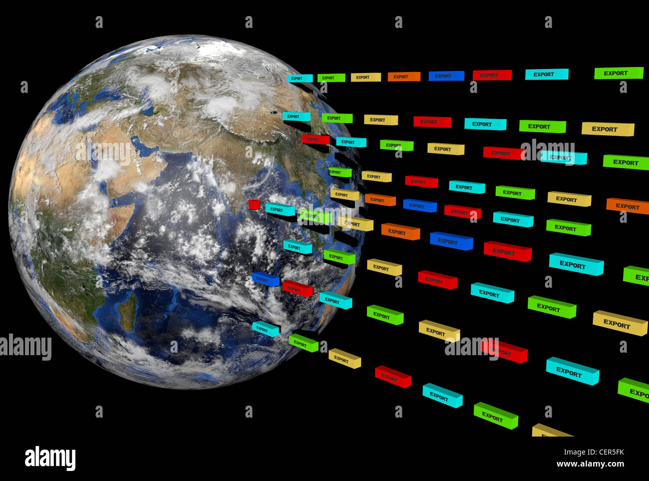 Export containers outwards from Earth globe illustration Stock Photo ...