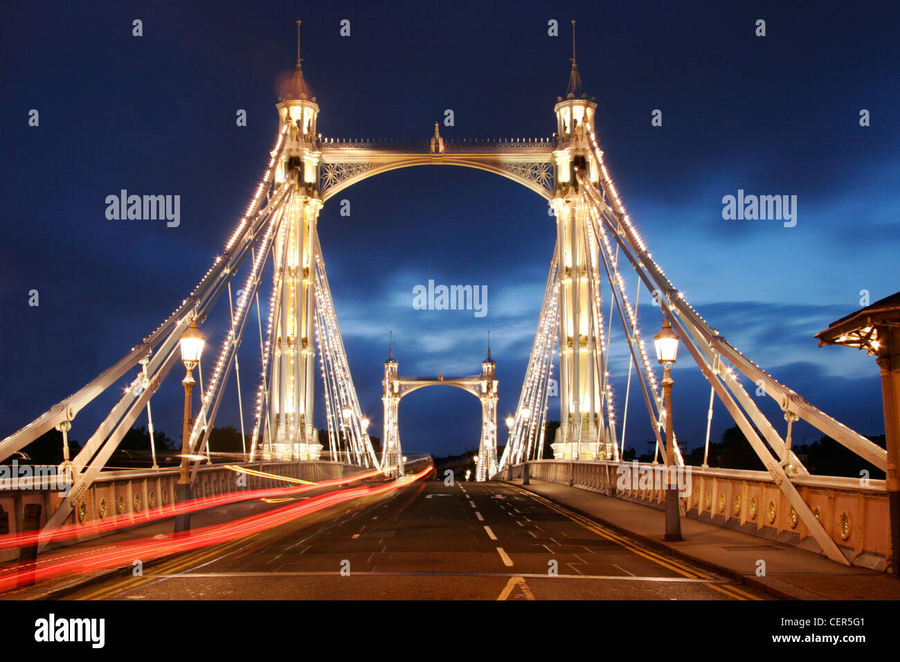 Albert Bridge illuminated at dusk Stock Photo - Alamy
