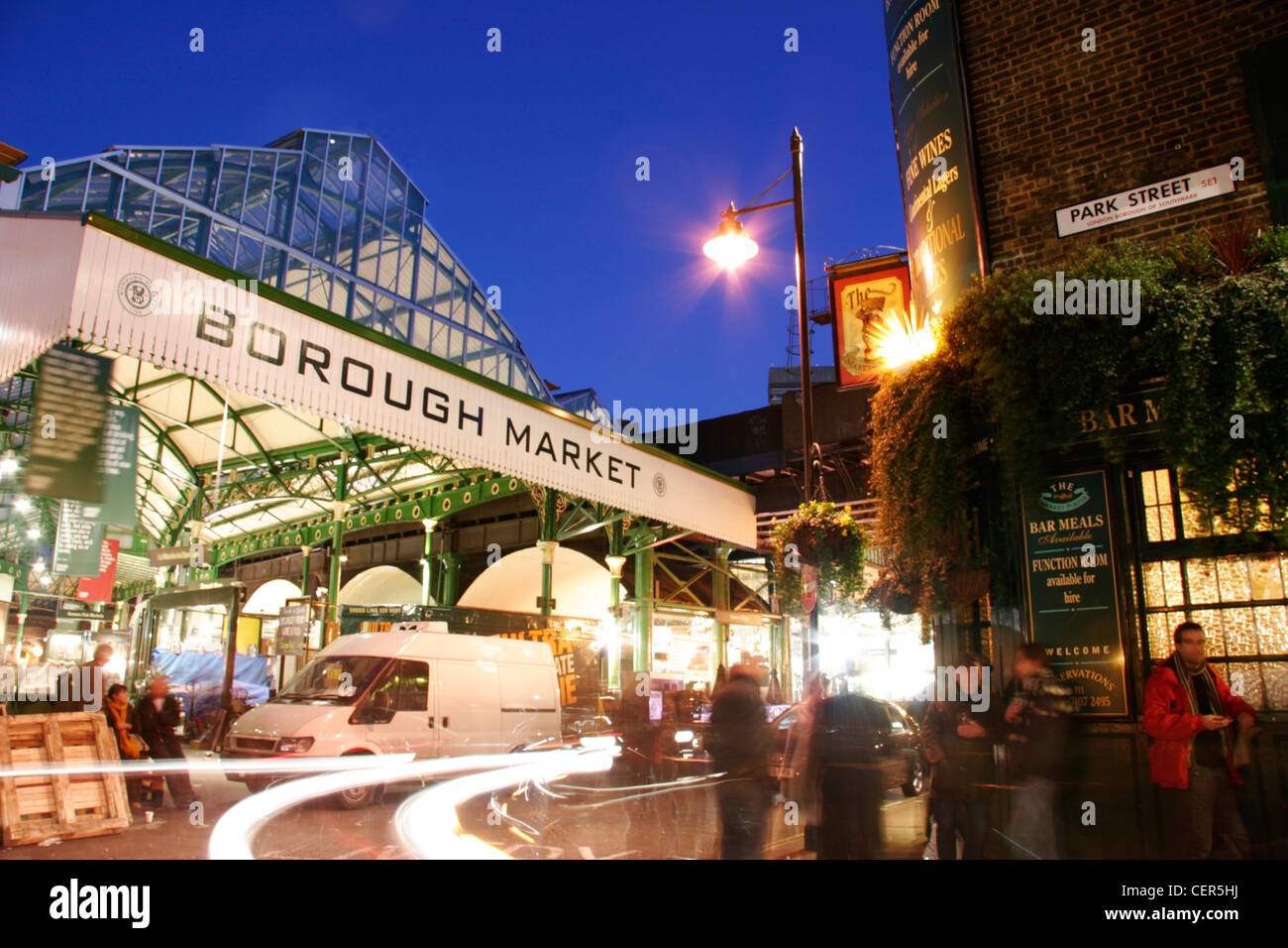 An exterior view of Borough Market at night Stock Photo - Alamy
